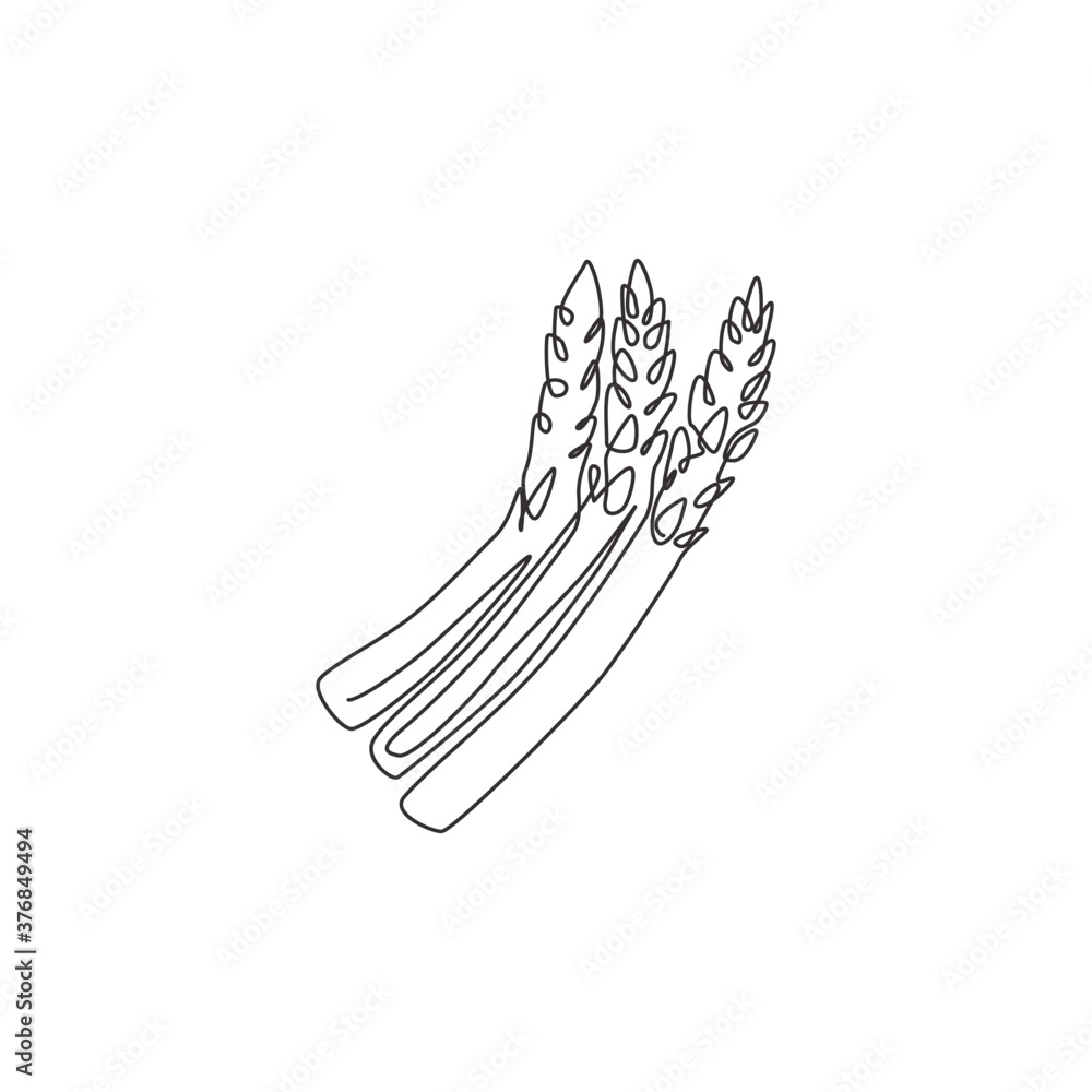 One continuous line drawing of whole healthy organic asparagus for ...