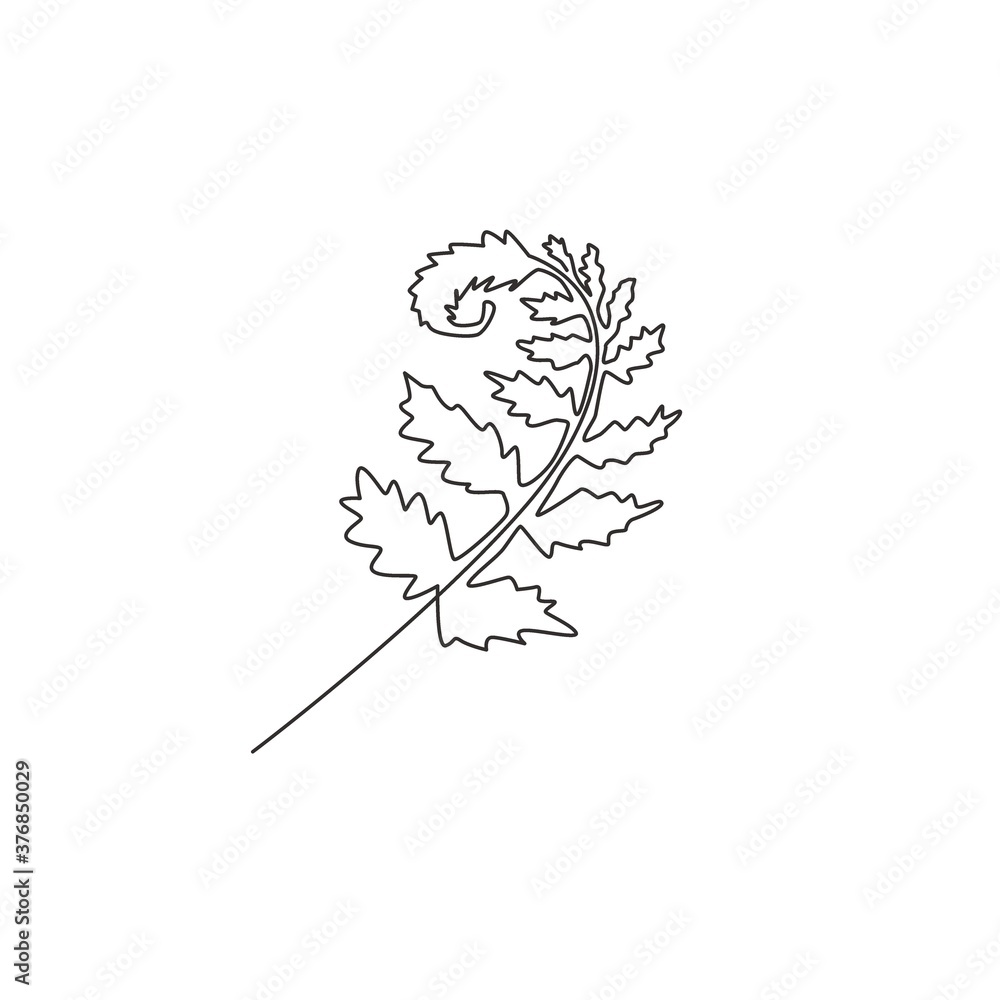 One single line drawing of cute tropical fern leaf plant. Printable ...