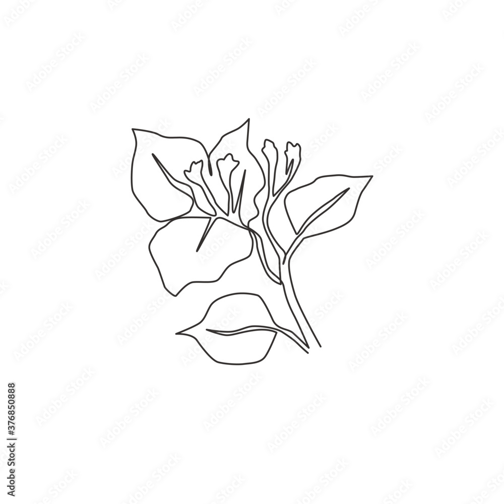 One Continuous Line Drawing Of Beauty Fresh Bougainville For Home Wall