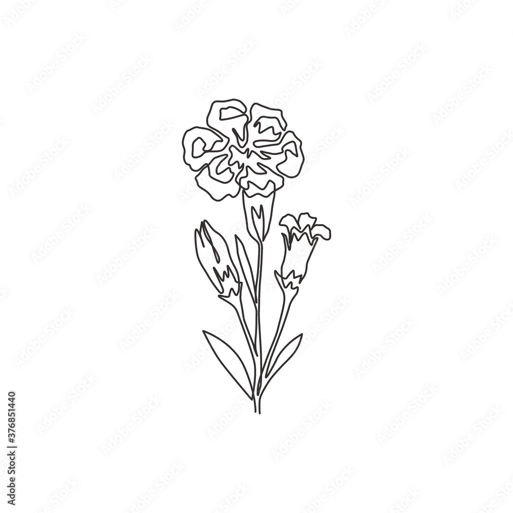 One Continuous Line Drawing Of Beauty Fresh Carnation For Garden Logo