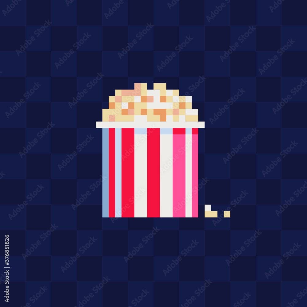 Popcorn icon. Flat design. Pixel art style. Fast food at the cinema. 8 ...