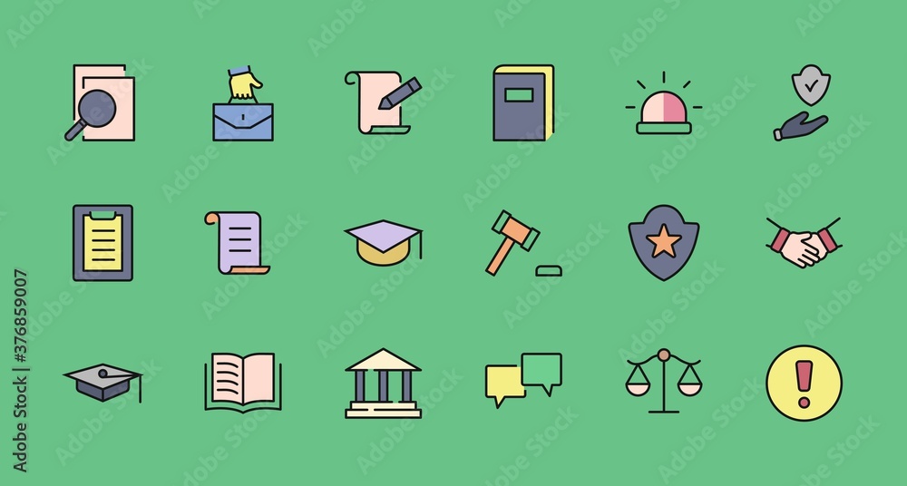 Set of Law and justice Vector Line Icons. Contains such Icons as weapon ...