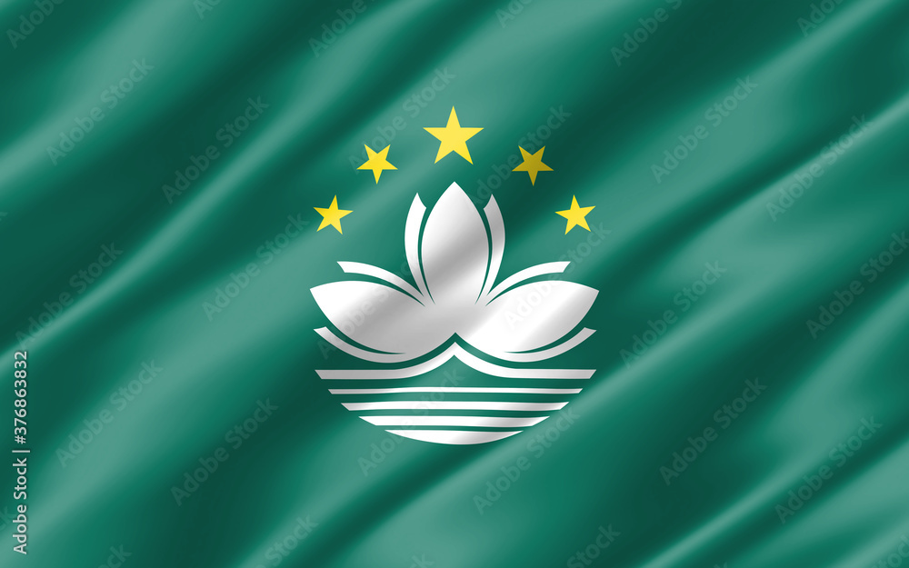 Silk wavy flag of Macau graphic. Wavy Macanese flag illustration ...