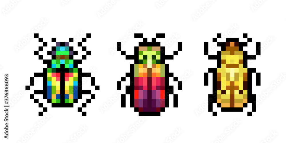 Vetor de 8 bit Pixel insect. The animal in pixel art style, vector illustration for game asset ...