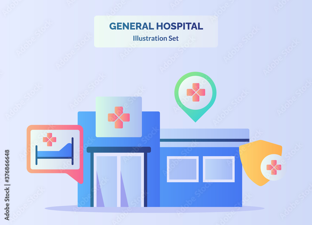 General hospital illustration set hospital building background of bed ...