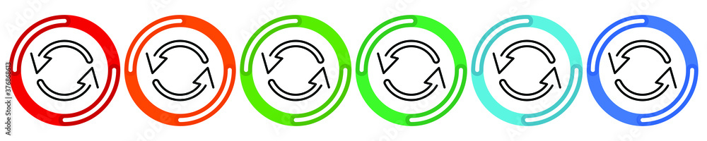Arrows cyclic rotation icons, two arrows recycling recurrence, renewal ...