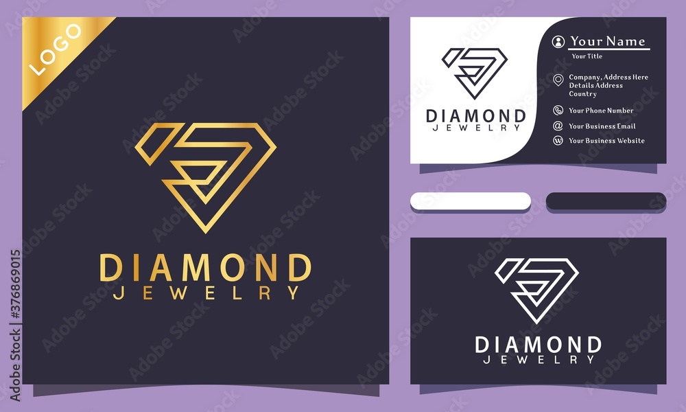 Gold Letter J Diamond Jewelry logo design vector illustration ...