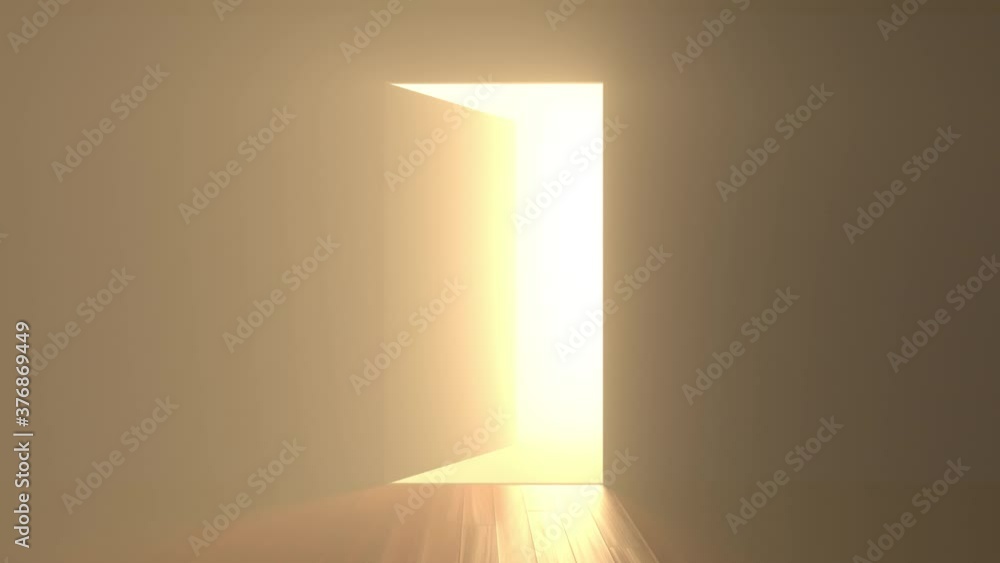 Door opening and bright light flowing into dark room. Can be used as ...