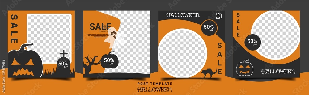 Set of Editable square halloween banners. Post template halloween theme ...