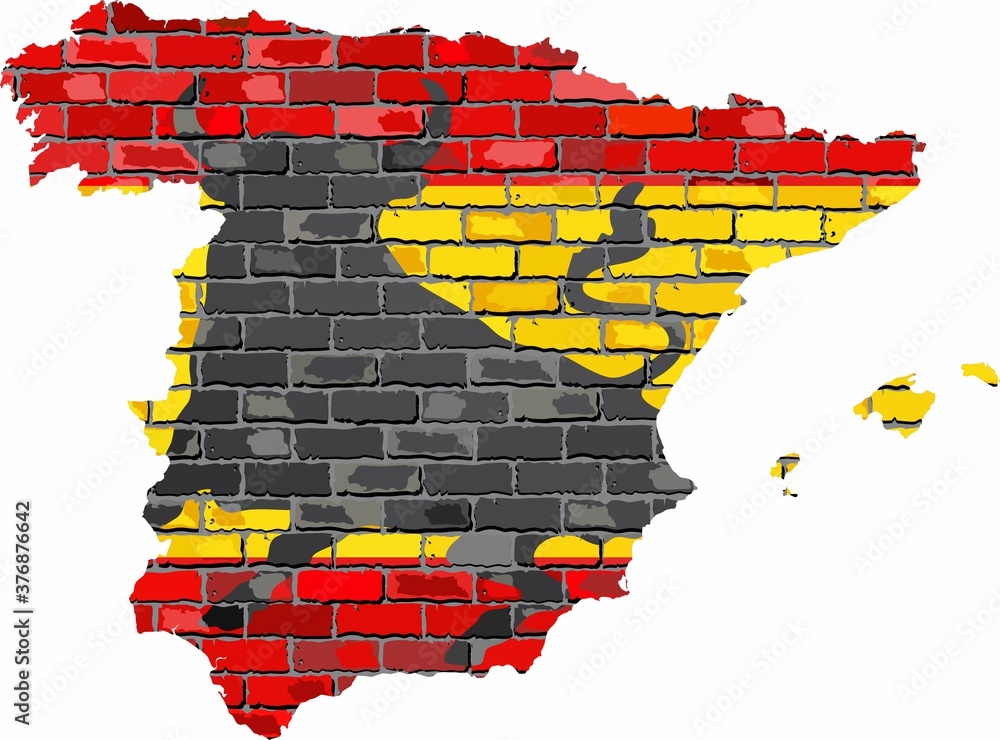 Spain map on a brick wall - Illustration, Map of the Spain with flag ...
