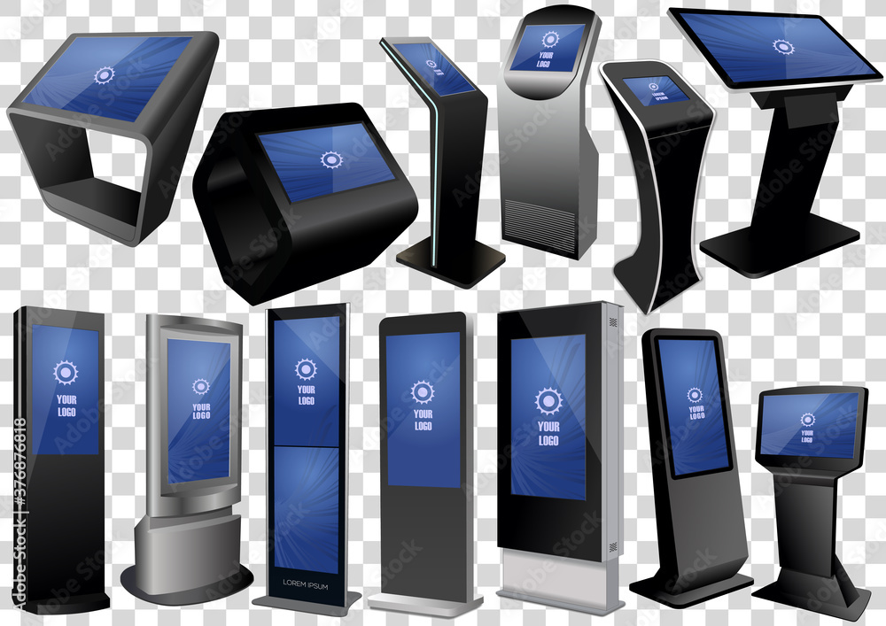 Set of Promotional Interactive Information Kiosk, Advertising Display, Terminal Stand, Touch ...