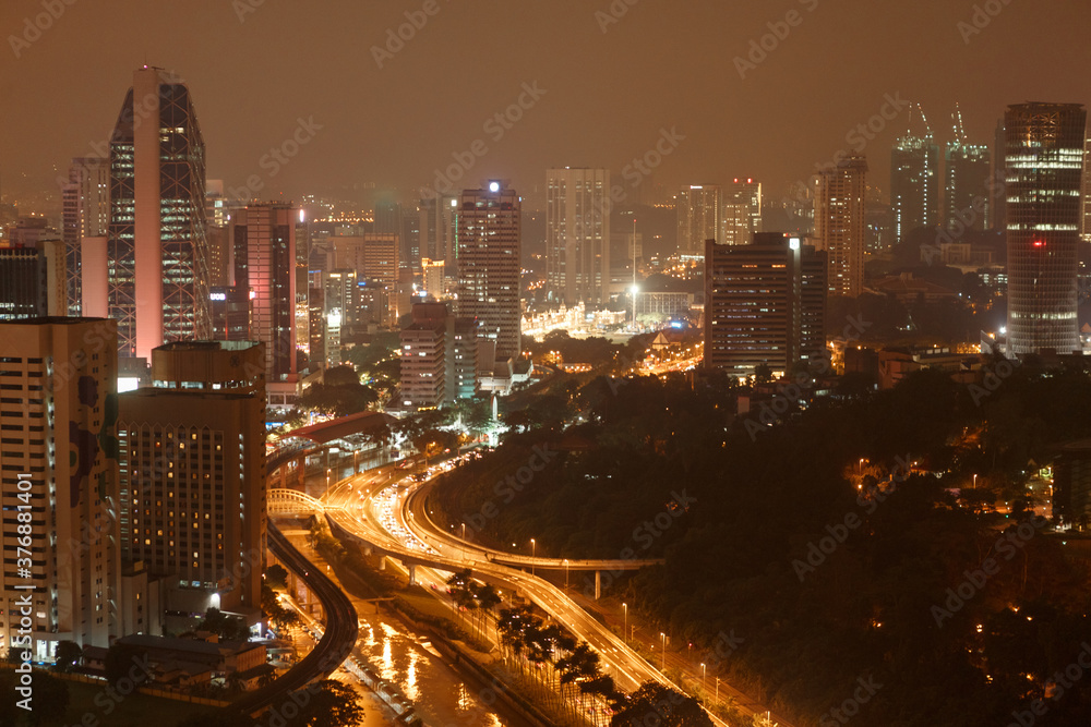 Top view of Petronas towers skyline at twilight, night time. Travel ...