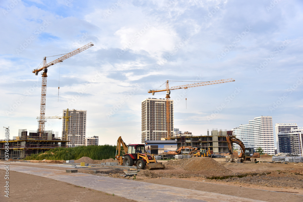 Construction machinery and Equipment on road work. Excavator and ...