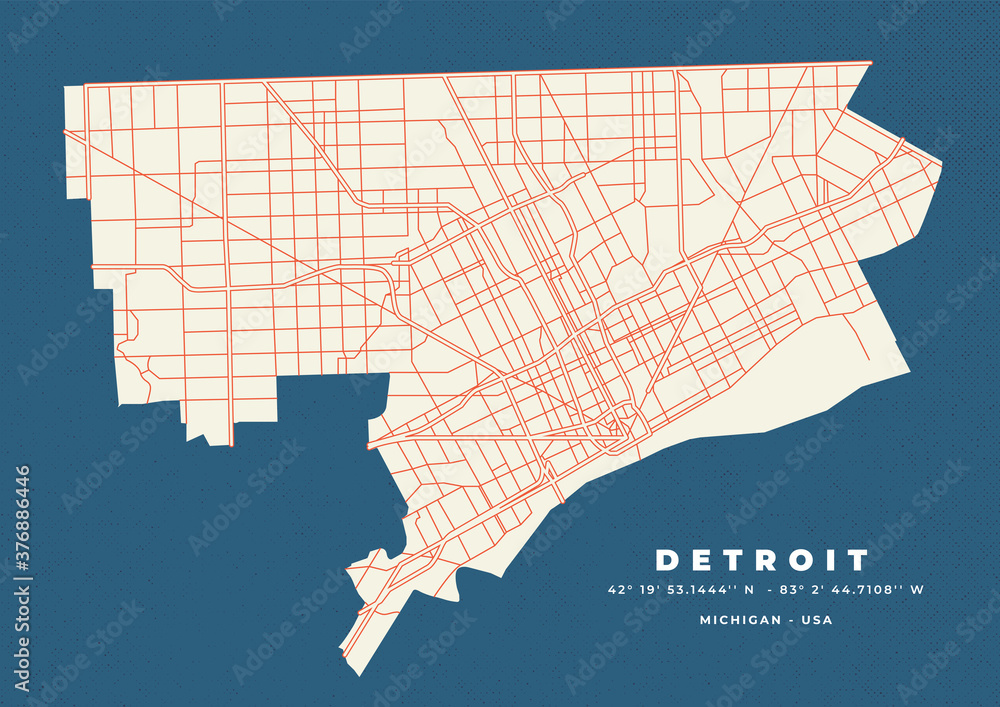 Detroit City Map Vector Poster Stock Vector | Adobe Stock