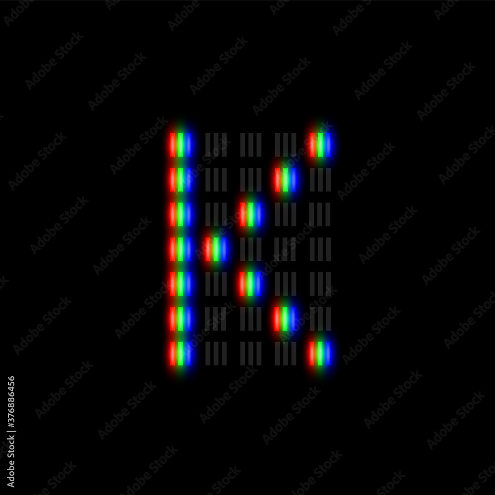 RGB pixel font character with glow, red-green-blue pixels, vector ...