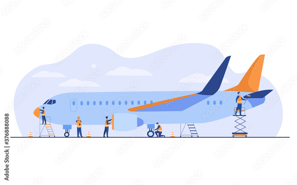 Plane service isolated flat vector illustration. Cartoon mechanics ...