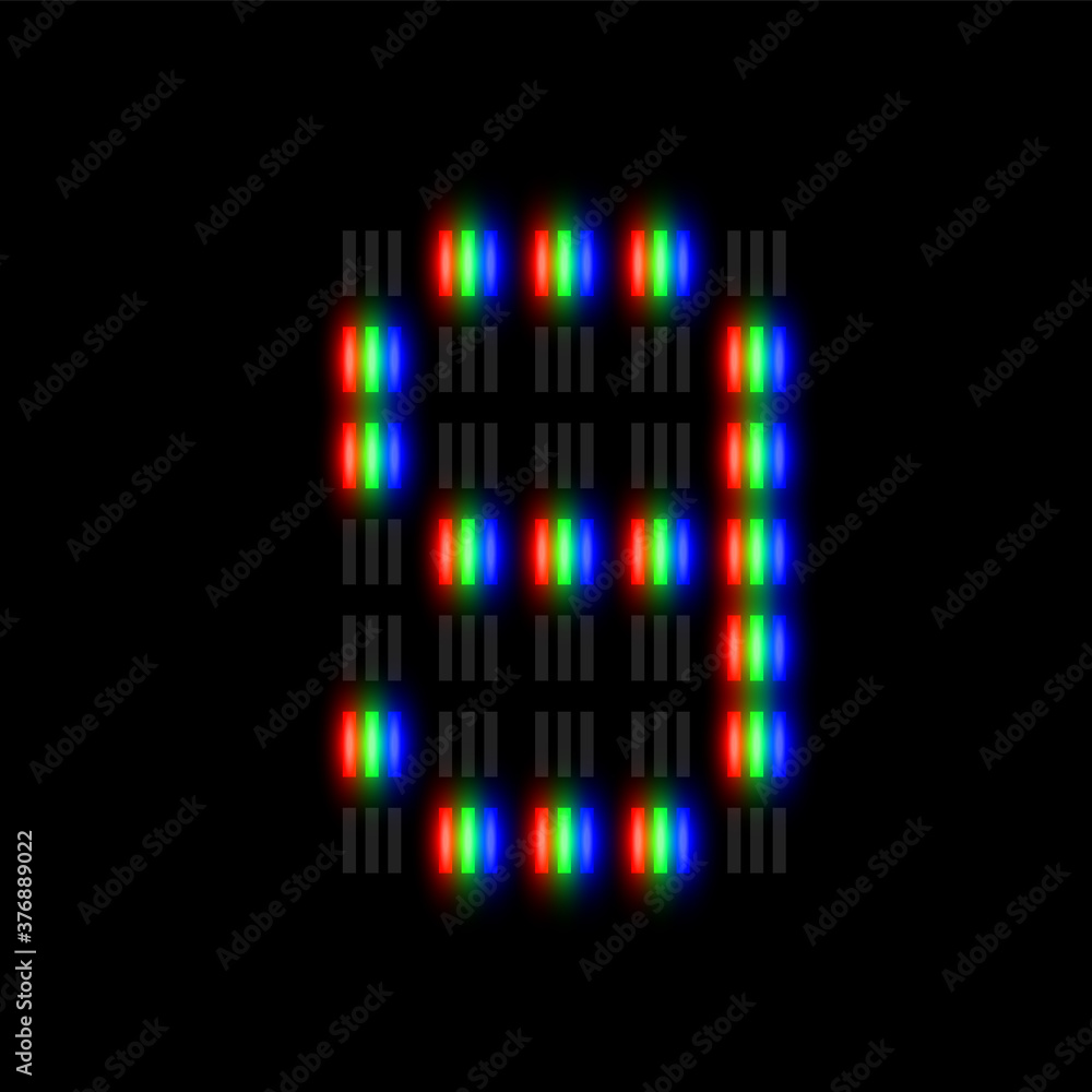 RGB pixel font character with glow, red-green-blue pixels, vector ...