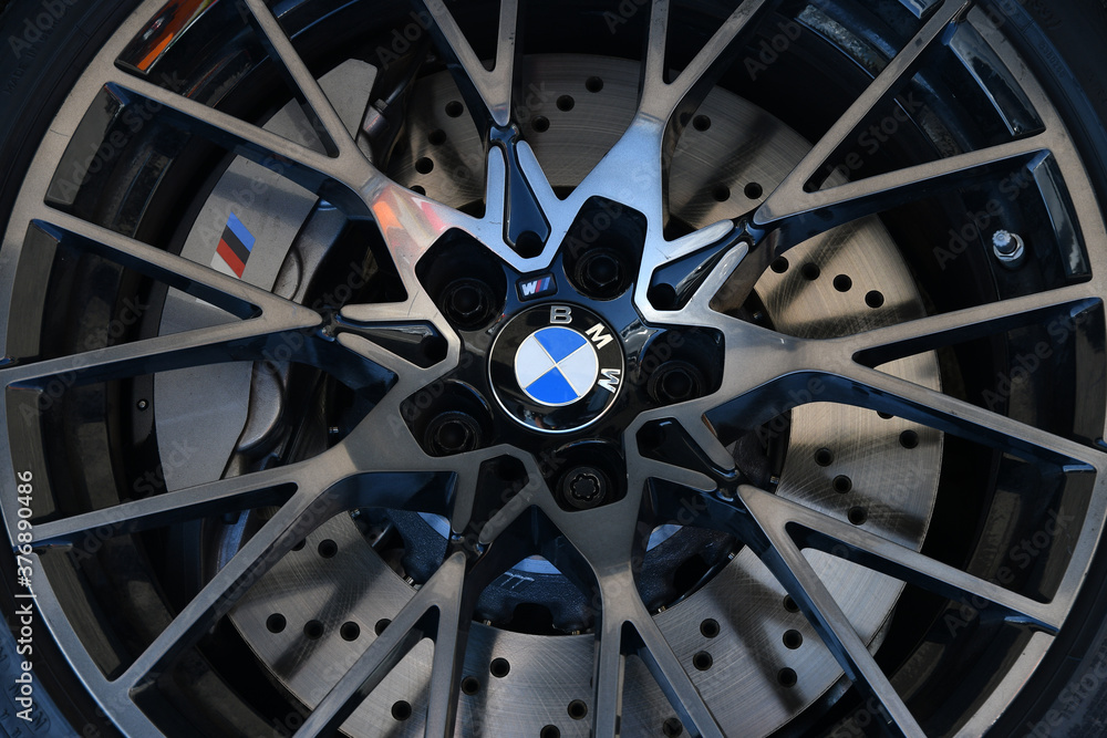 Mugello, Scarperia - July 2019: Logo of the "BMW" brand on the alloy ...