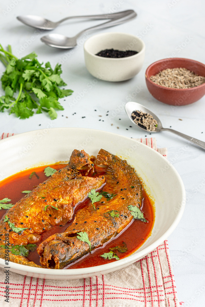 Vertical Photo of Indian Spicy Fish Curry with Cilantro and Spices ...
