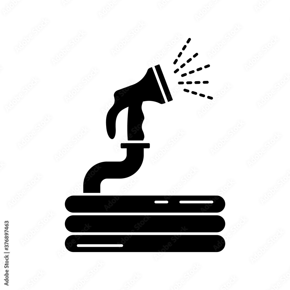 Silhouette of Garden hose with water spray. Outline icon of folded ...