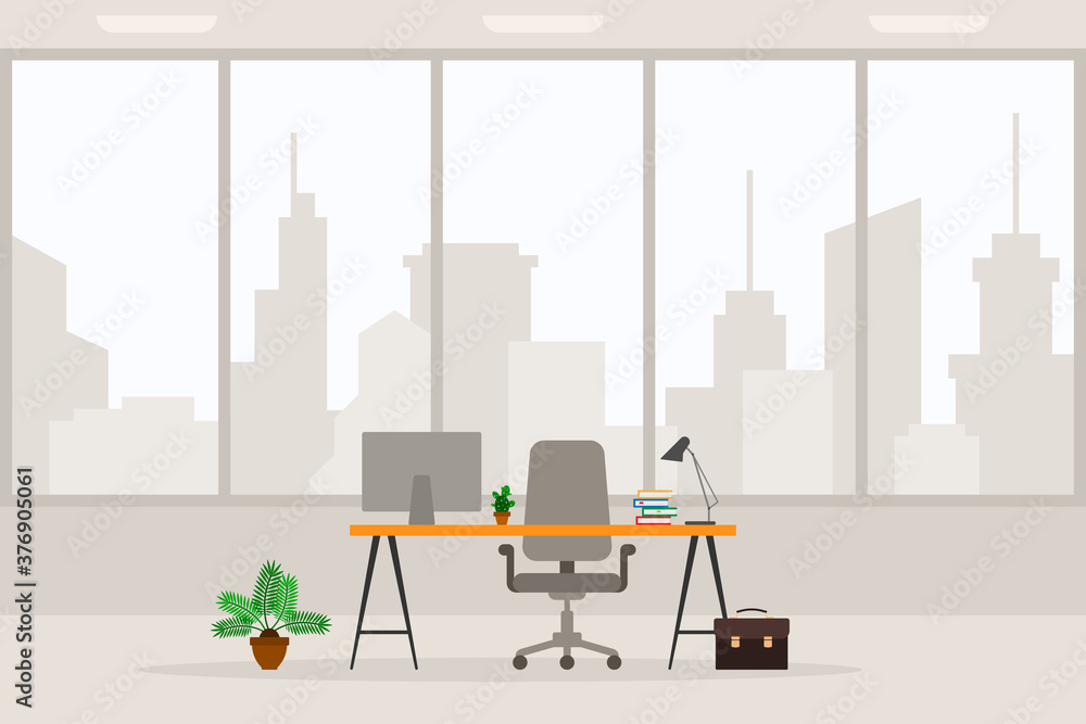 Design of modern empty office working place front view vector ...