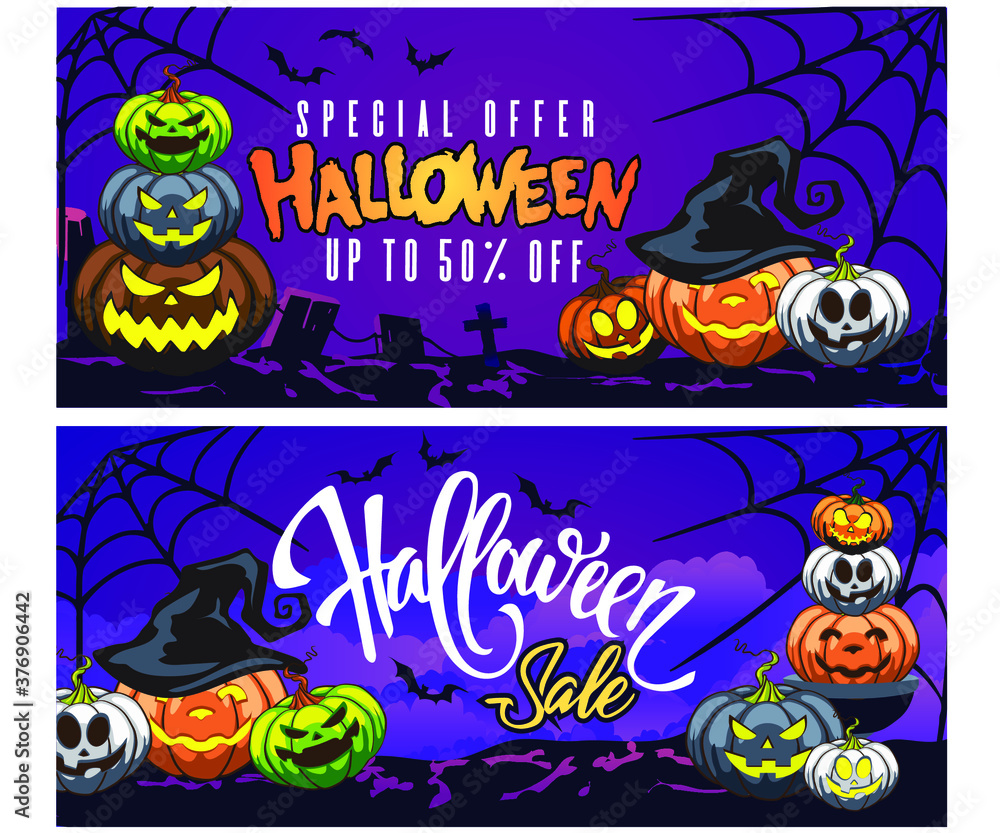 set of halloween ad banners for Discount promotion marketing concept ...