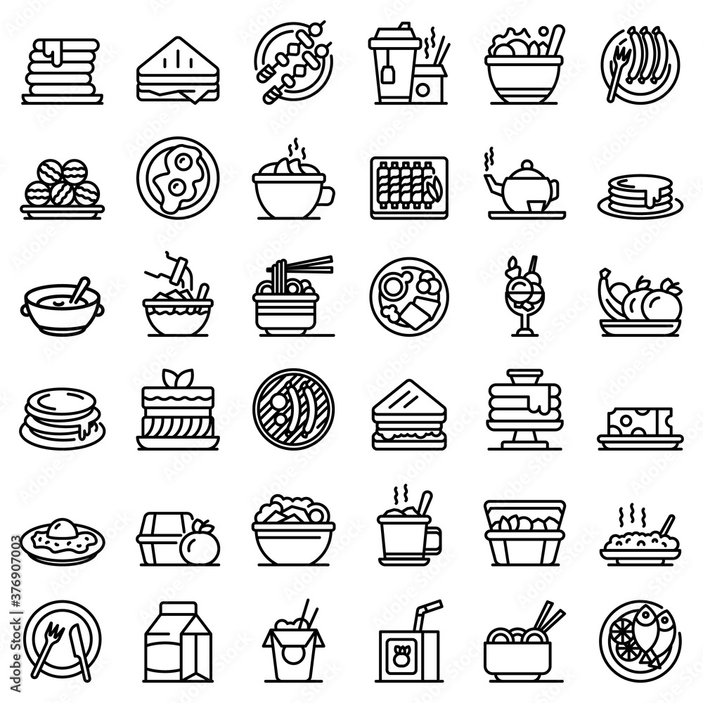 Lunch icons set. Outline set of lunch vector icons for web design ...