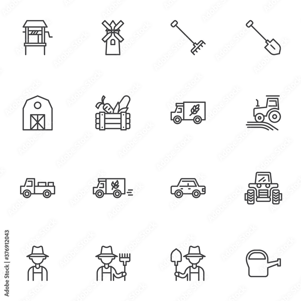 Agriculture and farming line icons set, outline vector symbol ...