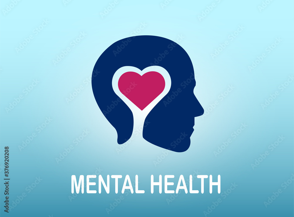 Vector of a human head with red heart inside Stock Vector | Adobe Stock
