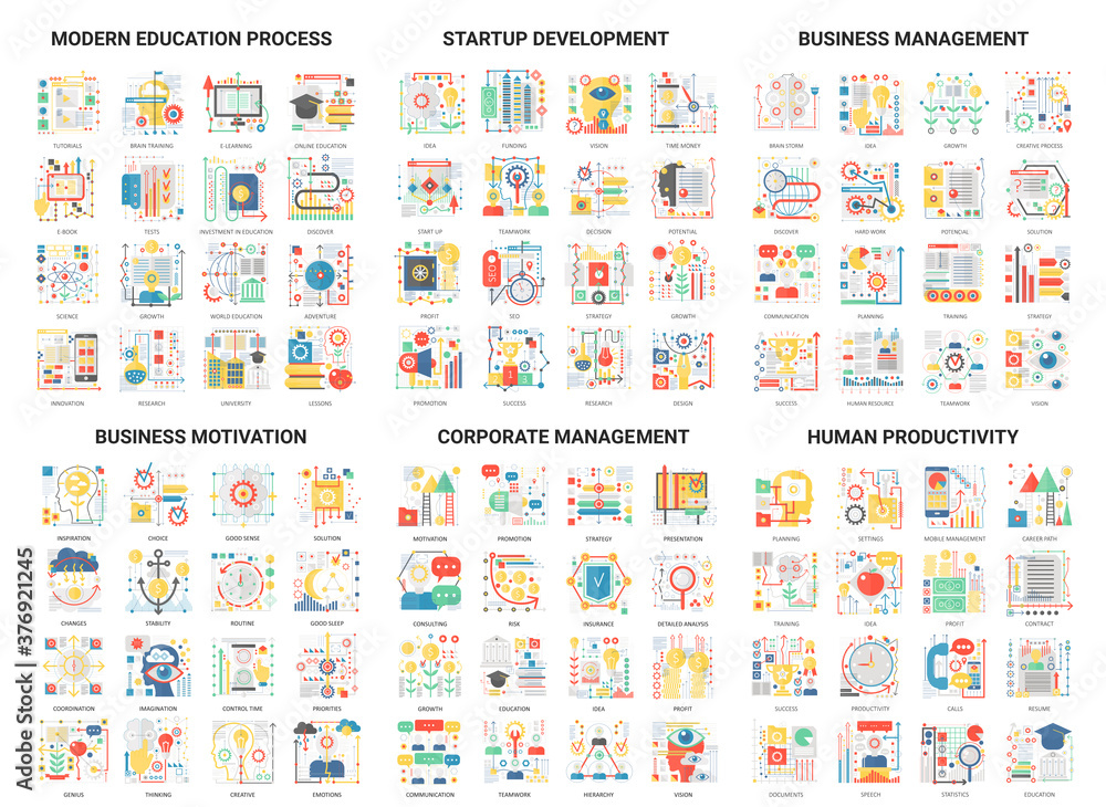 Complex concept flat abstract vector icons, modern design icon set ...