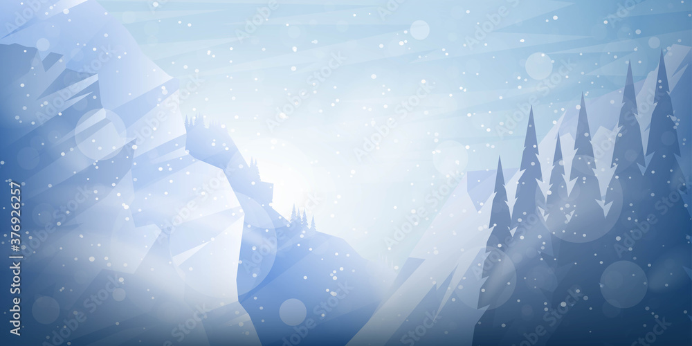 Vector illustration. Flat landscape. Snowy background. Snowdrifts ...