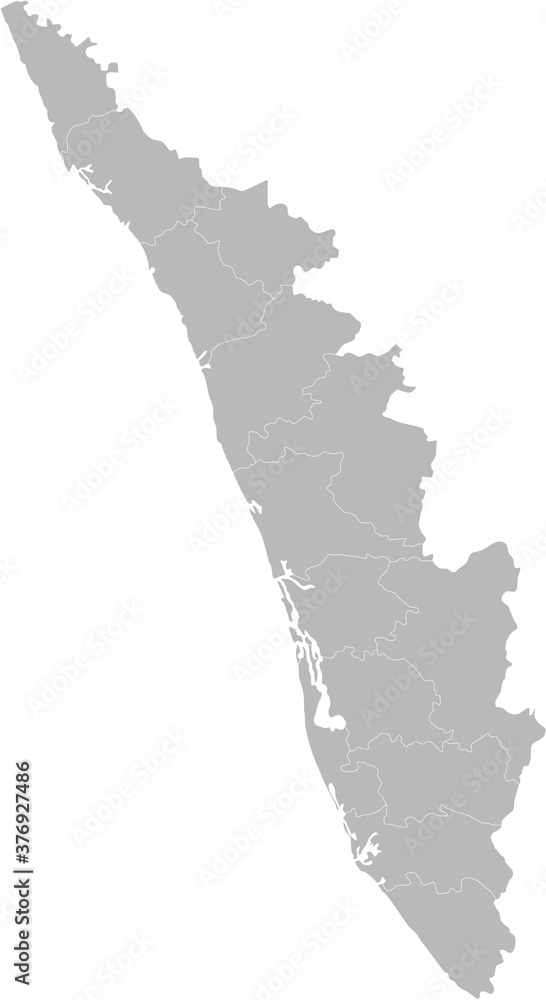 Kerala districts map. Indian state. Gray background. Perfect for ...