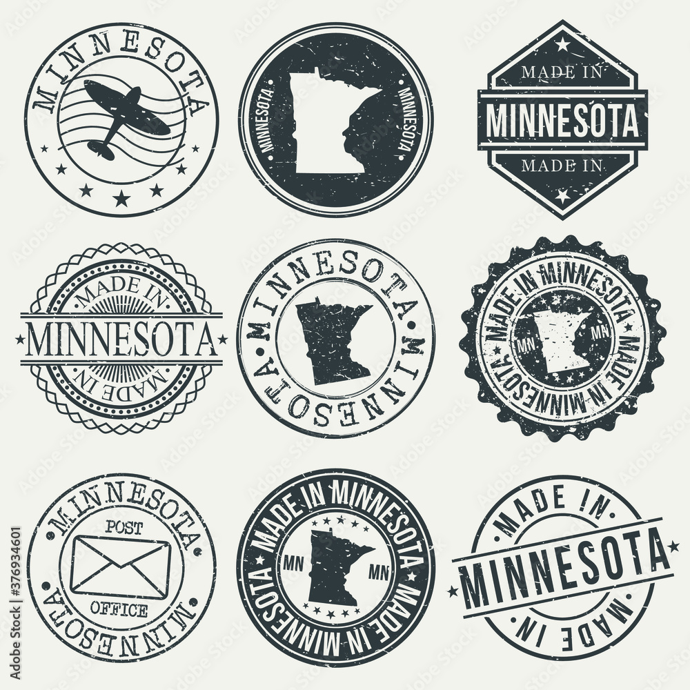 Minnesota Set of Stamps. Travel Stamp. Made In Product. Design Seals ...