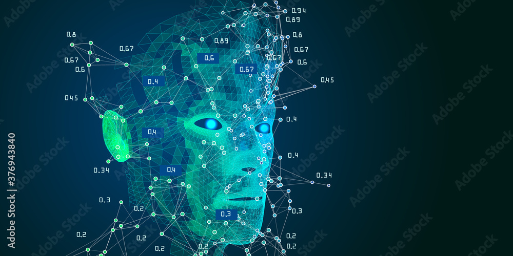 Machine learning. Polygonal technology background with 3d wireframe ...