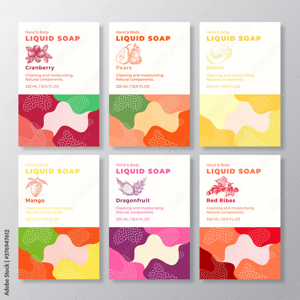 Liquid Soap Package Label Templates Set. Abstract Shapes Camouflage ...