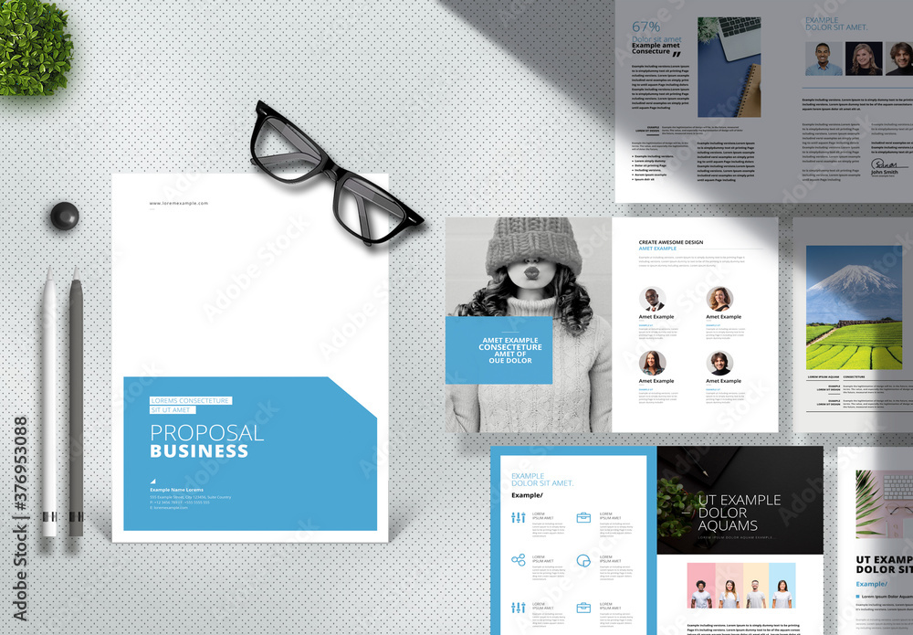 Business Proposal Layout with Blue Accent Stock Template | Adobe Stock