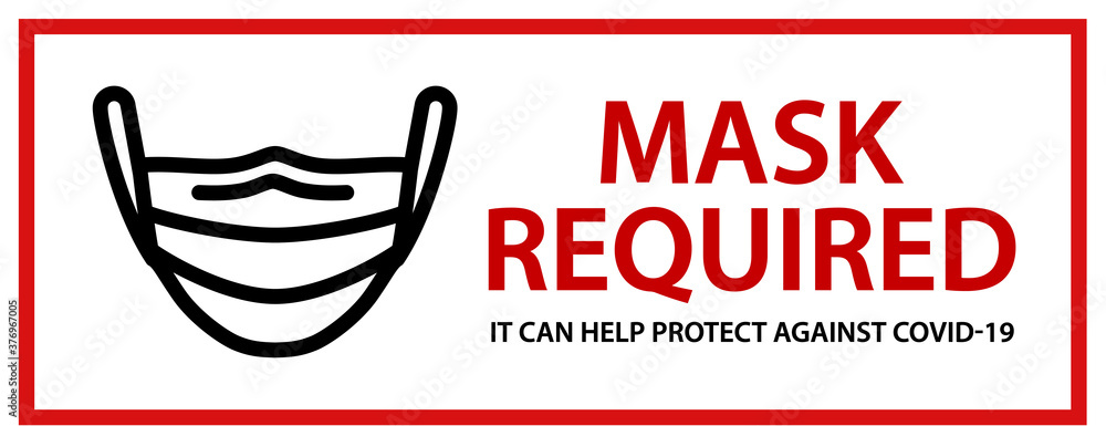 Medical face mask banner: flat simple line symbol in black and text ...