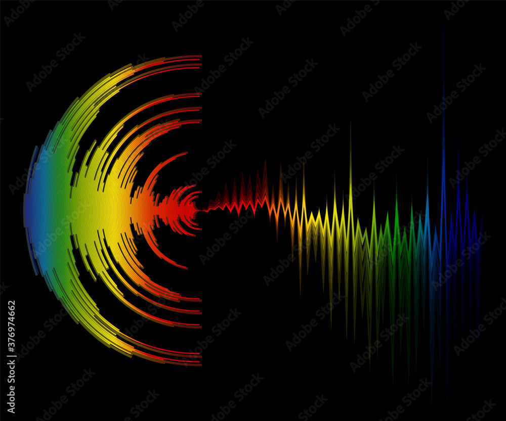 Abstract colorful music background with dynamic waves. Poster with neon ...