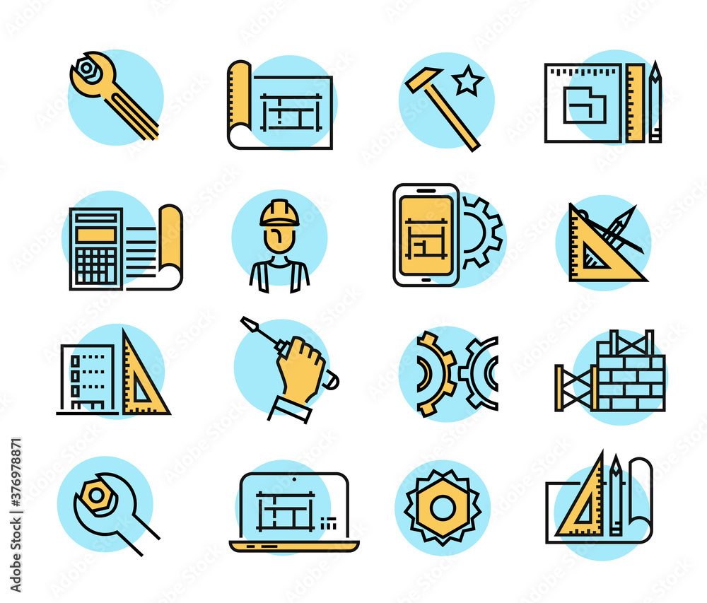 Color building icons in simple style. Industry and building ...