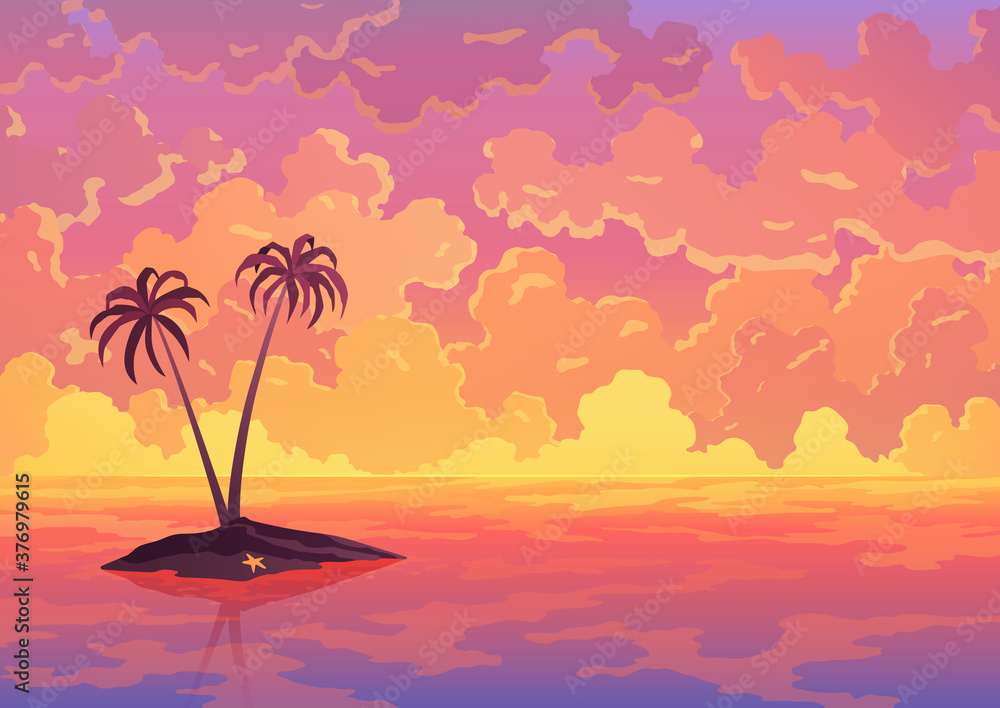 Cartoon Island Sunset