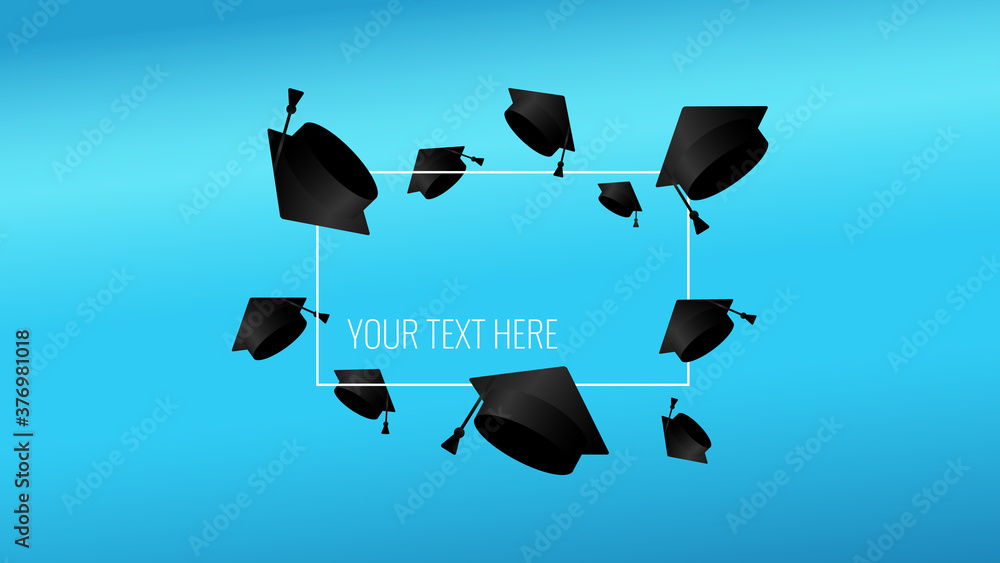 Class of blue gradient background. Thrown up black education academic ...