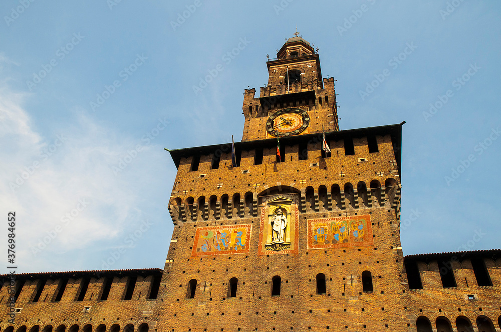 The Exterior of the magnificent Sforza Castle in Milan Italy. In 1450 ...