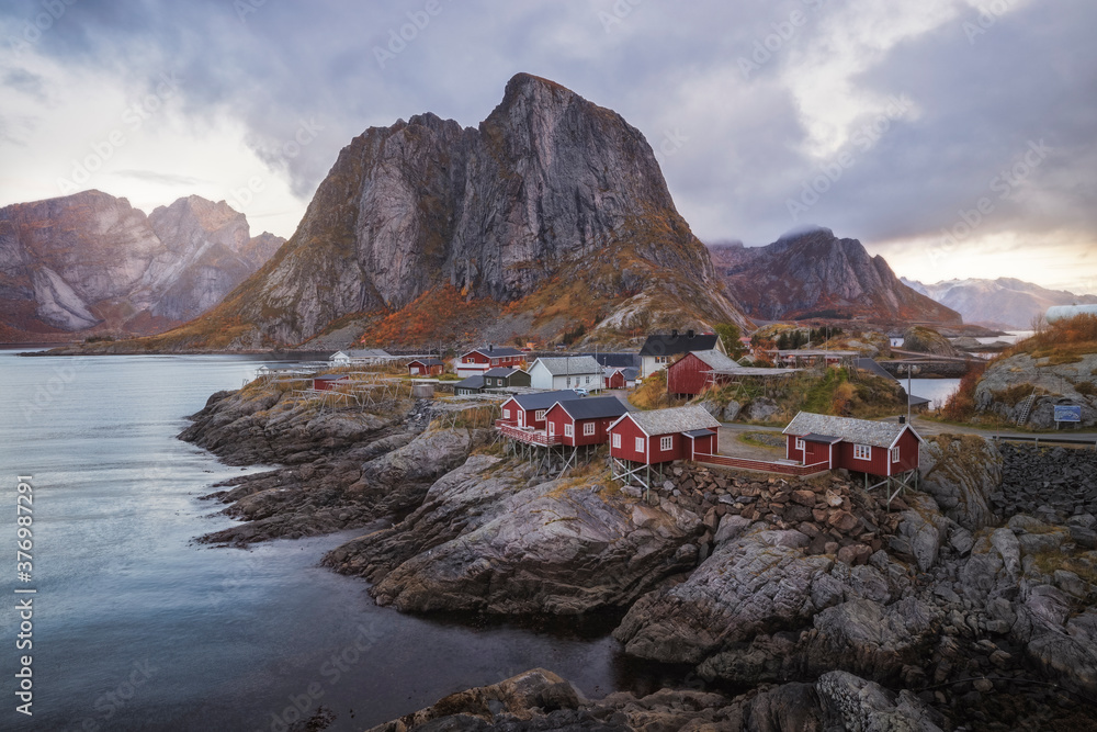 palatial houses typical of the lofoten islands Stock Photo | Adobe Stock