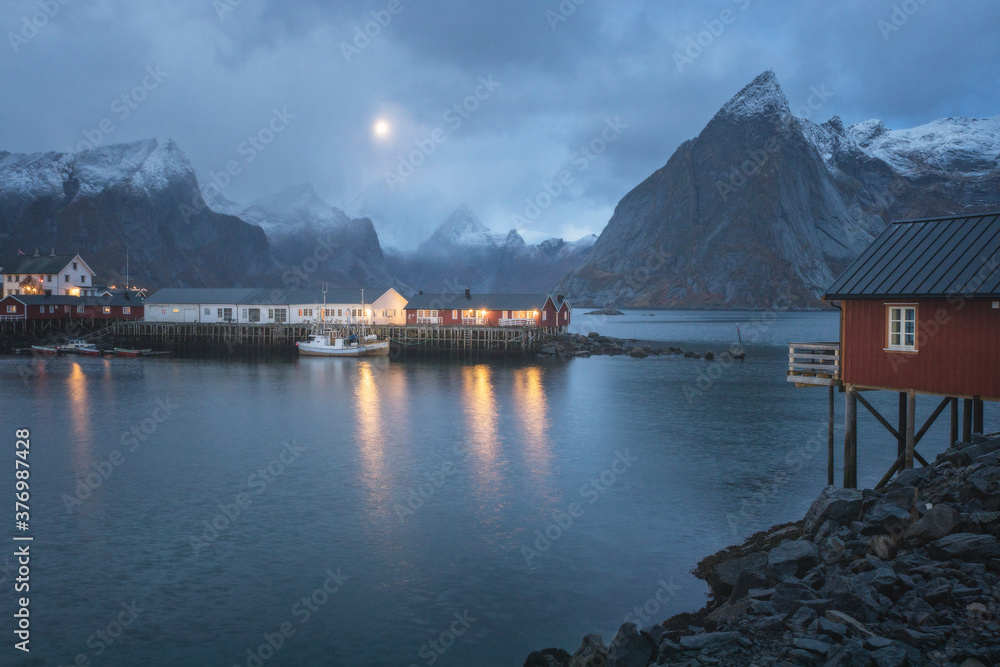 surroundings of the typical Norwegian village of Hamn√∏y Stock Photo ...