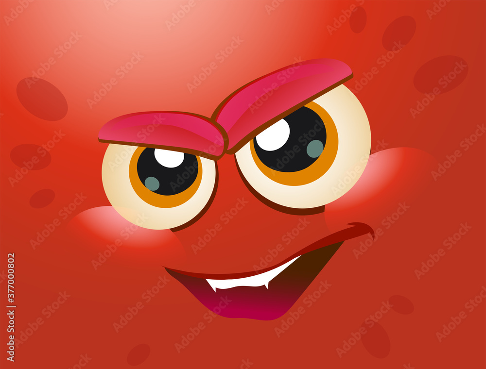 Scary cartoon angry red monster face avatar. Vector illustration of ...