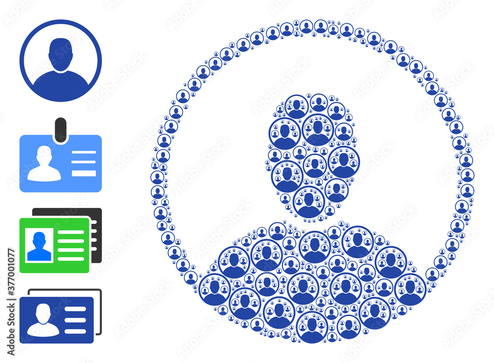 Vector man rounded portrait collage is composed from randomized self ...