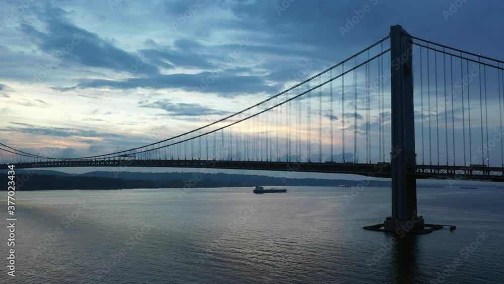 An aerial view over Gravesend Bay in Brooklyn, NY. The drone camera ...