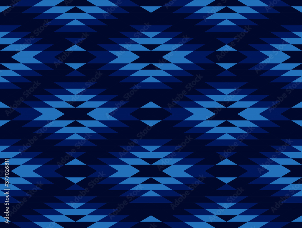 Tribal and ethnic pattern in blue geometric triangle, seamless vector ...