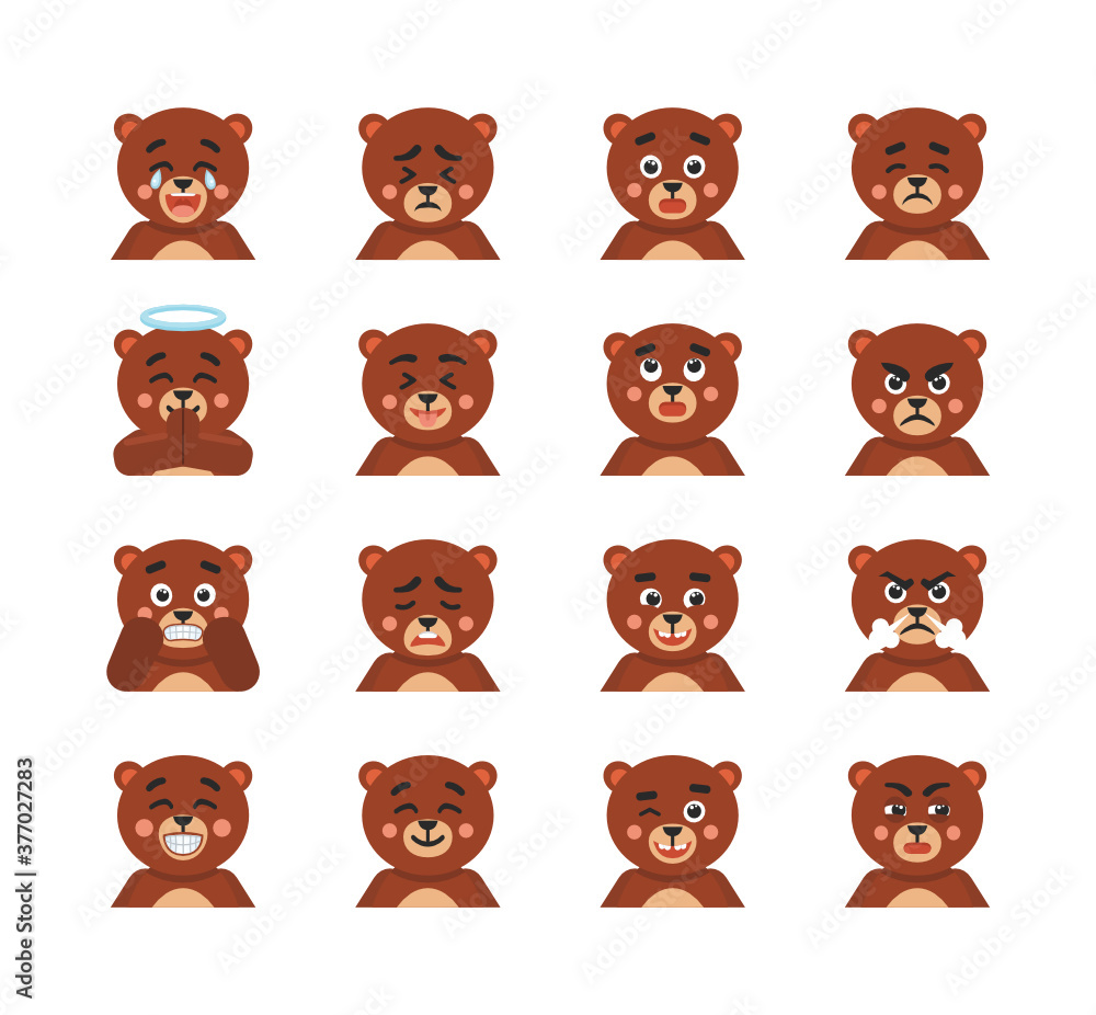 Vetor de Set of cute bear avatars, emoticons showing various emotions ...