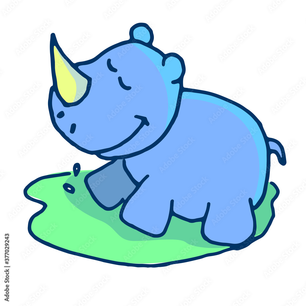 vector illustration of cute rhino cartoon isolated on white background ...